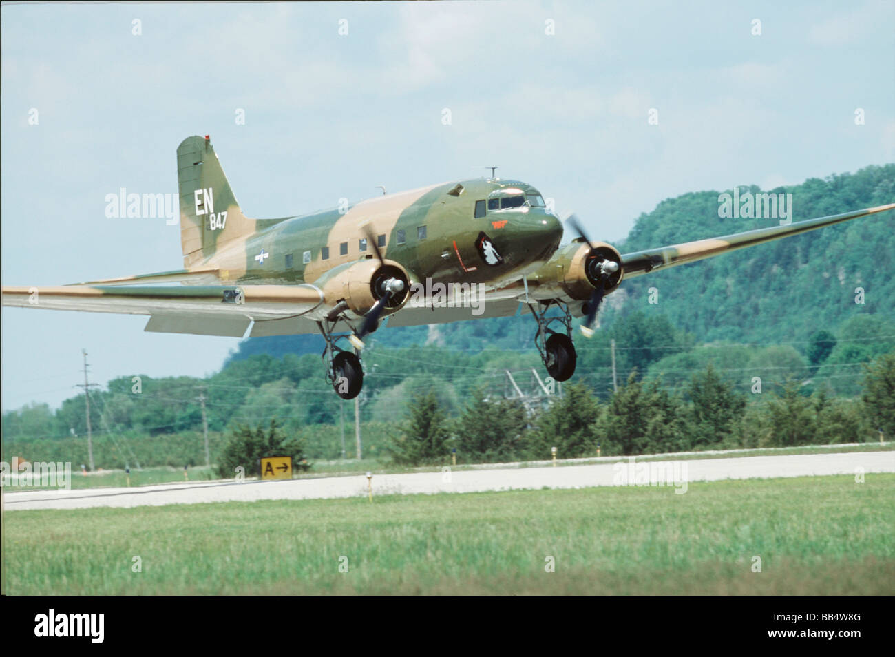 Douglass DC-3/C-47 Puff at the CAF Air Show landing Stock Photo - Alamy