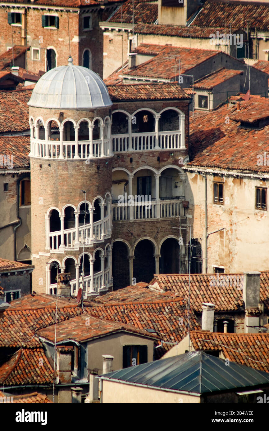 Europe, Italy, Venice. Building with spiral staircase in a tower Stock ...