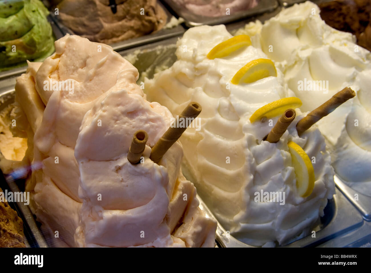 Europe, Italy, Venice. Close-up of display of gelato or Italian ice ...
