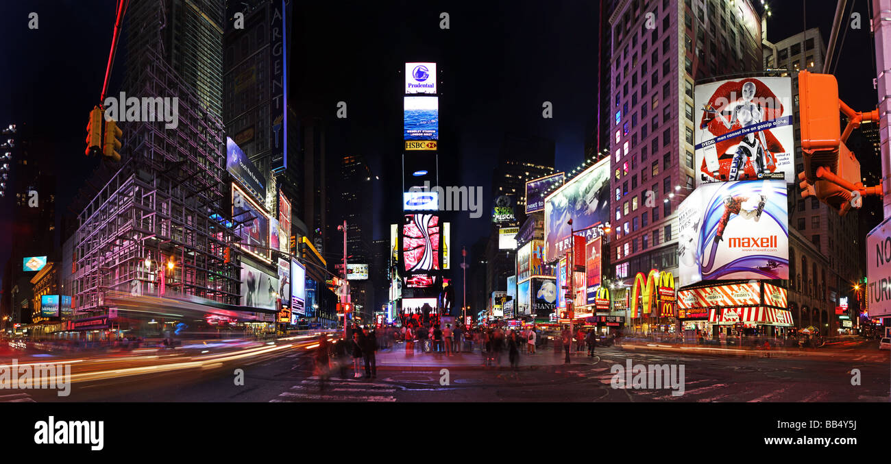 Night scene of Times Square in Manhattan New York City with all the lit ...
