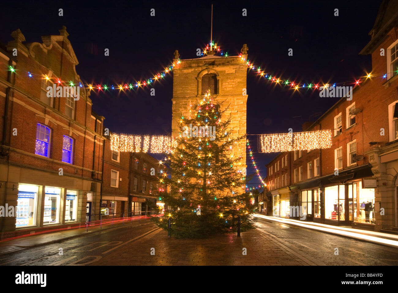 Old town at Christmas, night; Morpeth, Northumberland, England Stock ...