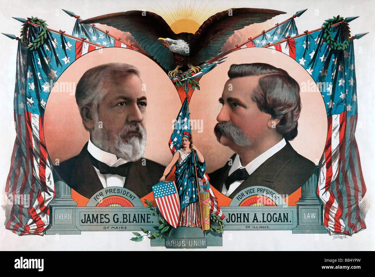 Campaign Poster For James Blaine and John Logan for the 1884 USA ... Campaign Poster For James Blaine and John Logan for the 1884 USA ...