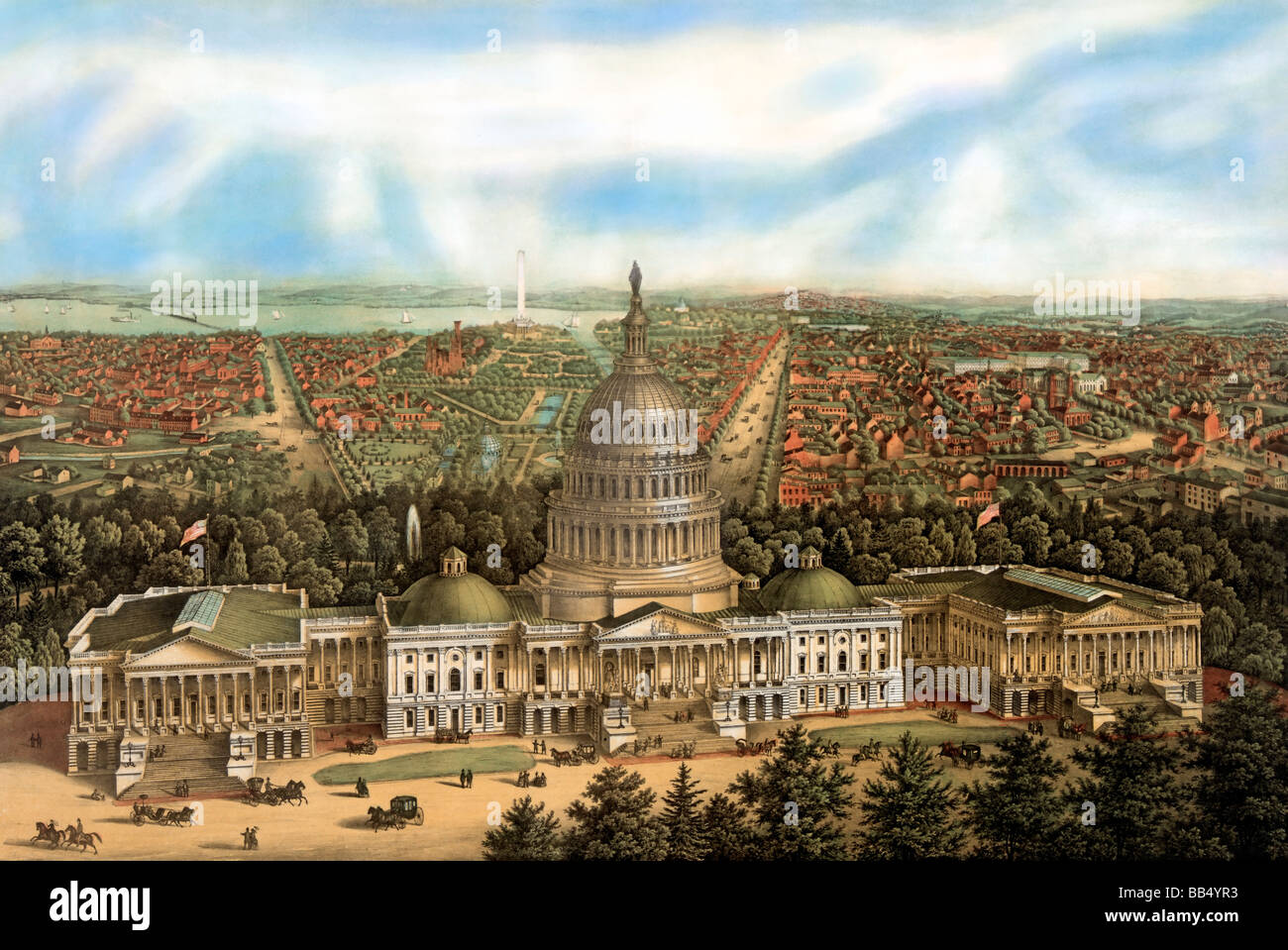 Aerial view of united states capitol and washington hi-res stock ...