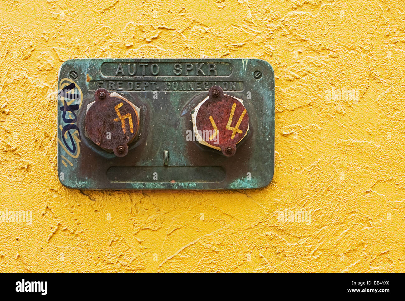 fire department house connector on building wall Stock Photo - Alamy