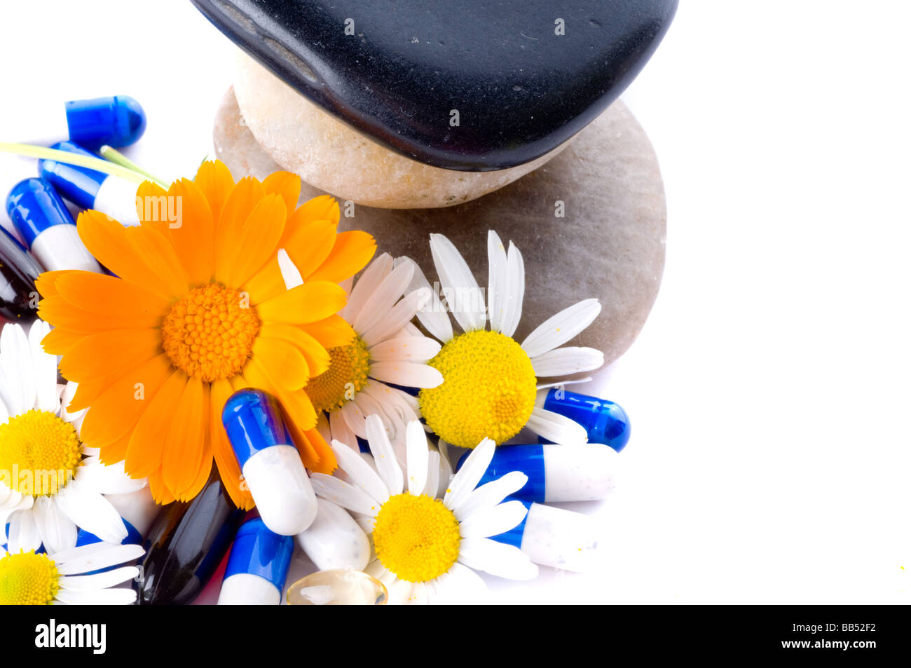 Tablets and flowers Herbal medicine Stock Photo - Alamy