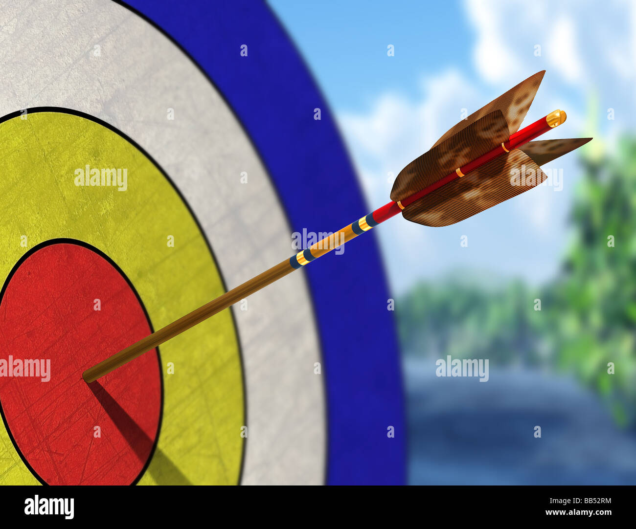 Illustration of an arrow in the centre of its target Stock Photo - Alamy