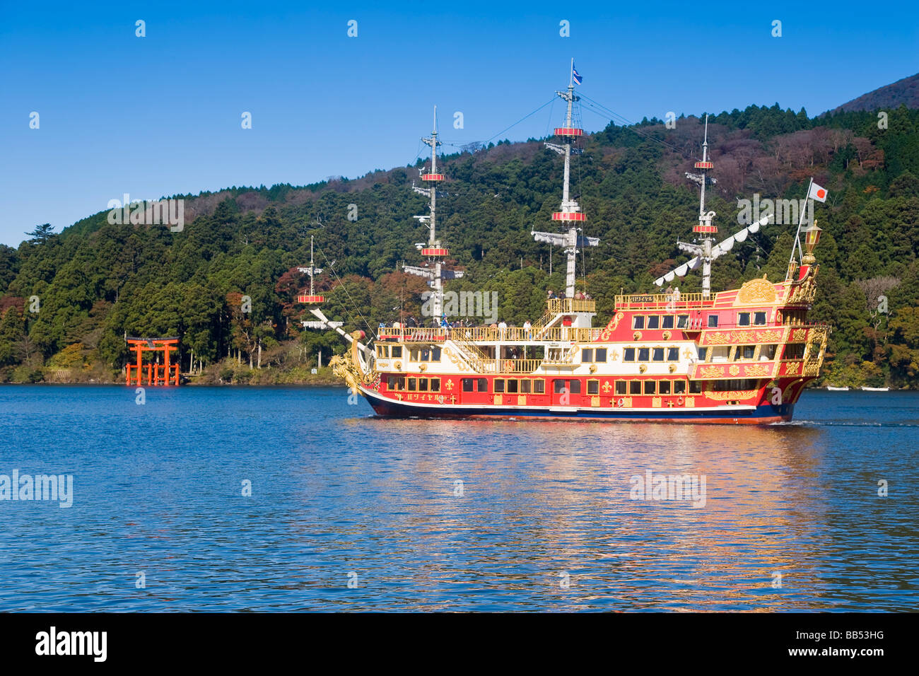 Tourist pleasure boat in Lake Ashinoko, Fuji-Hakone-Izu National Park ...