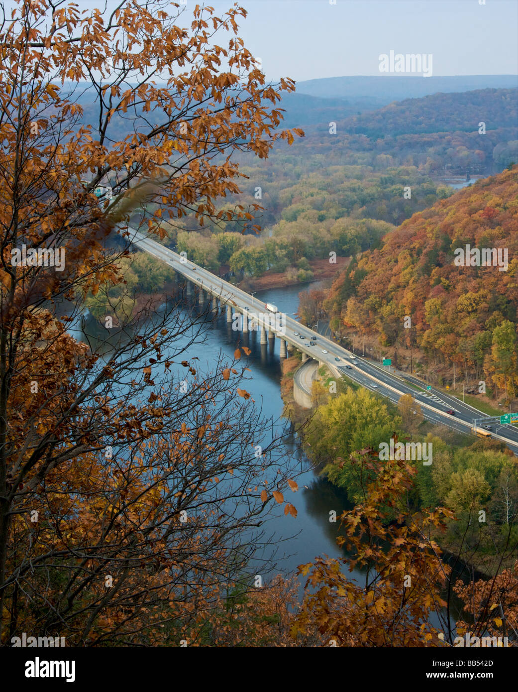 Highway bridge framed by fall landscape Stock Photo - Alamy