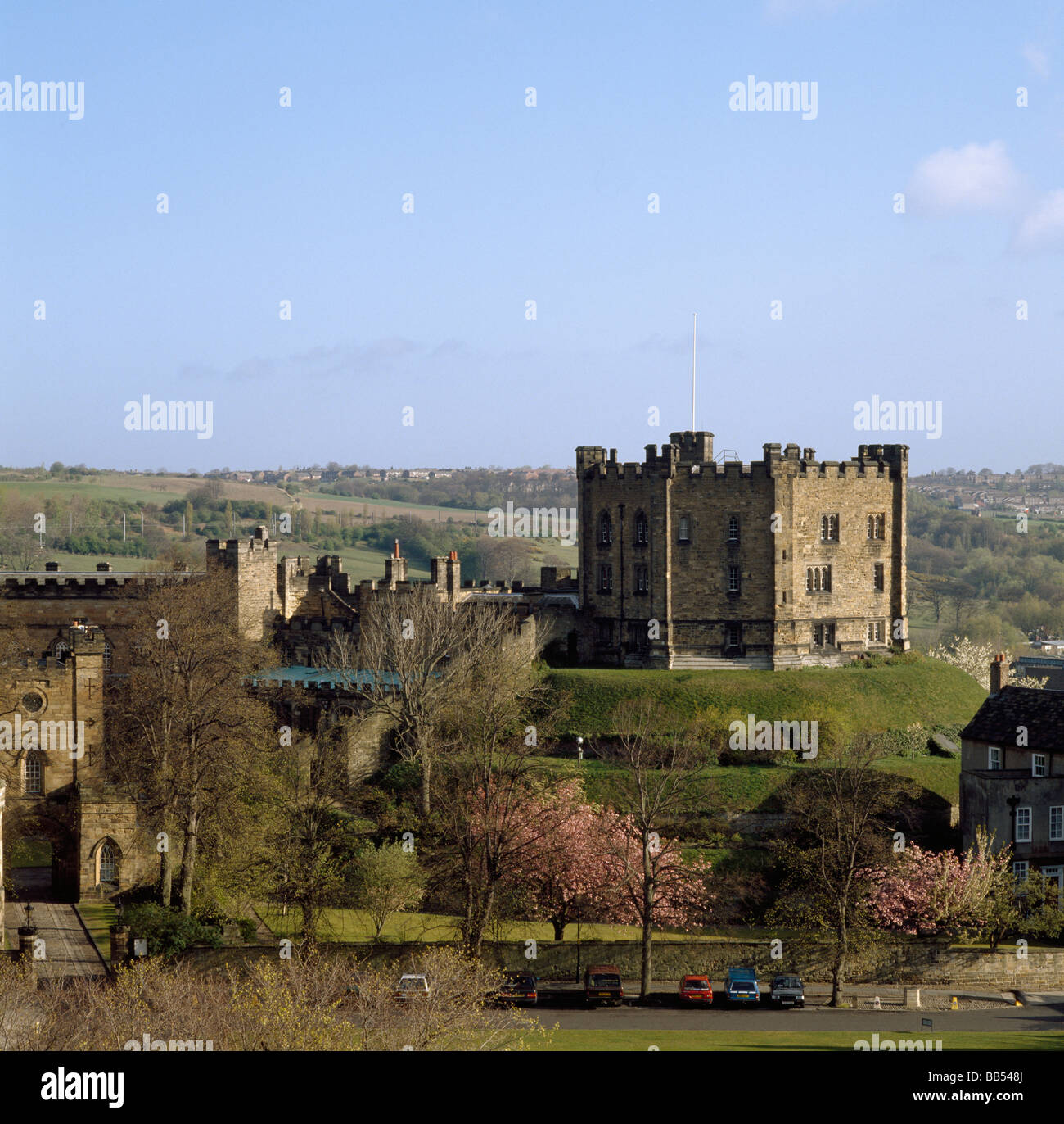 Durham Castle on a small motte overlooking Palace Green exterior ...