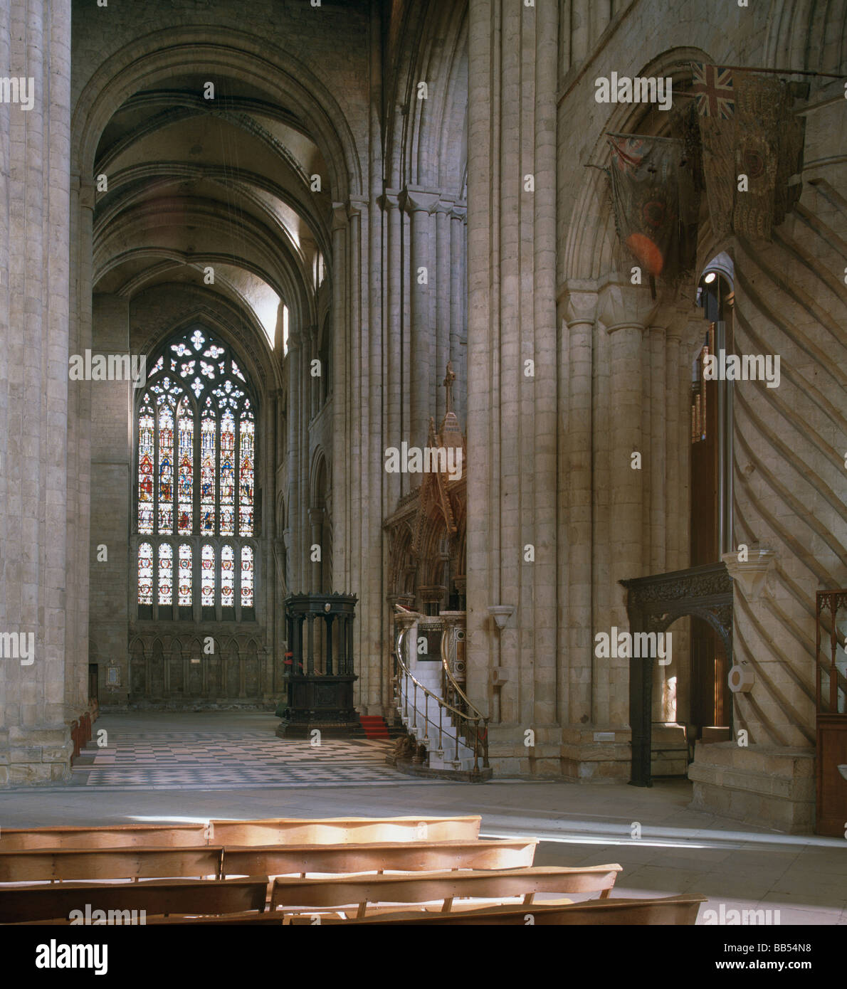 Durham Cathedral north transept , with massive Norman piers carrying ...
