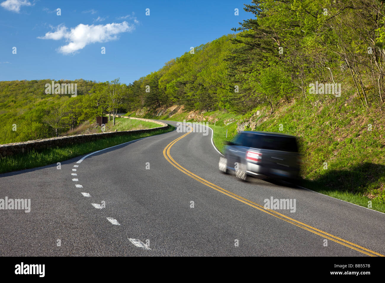 The Skyline Drive winds along the Blue Ridge Mountains near the Gooney ...