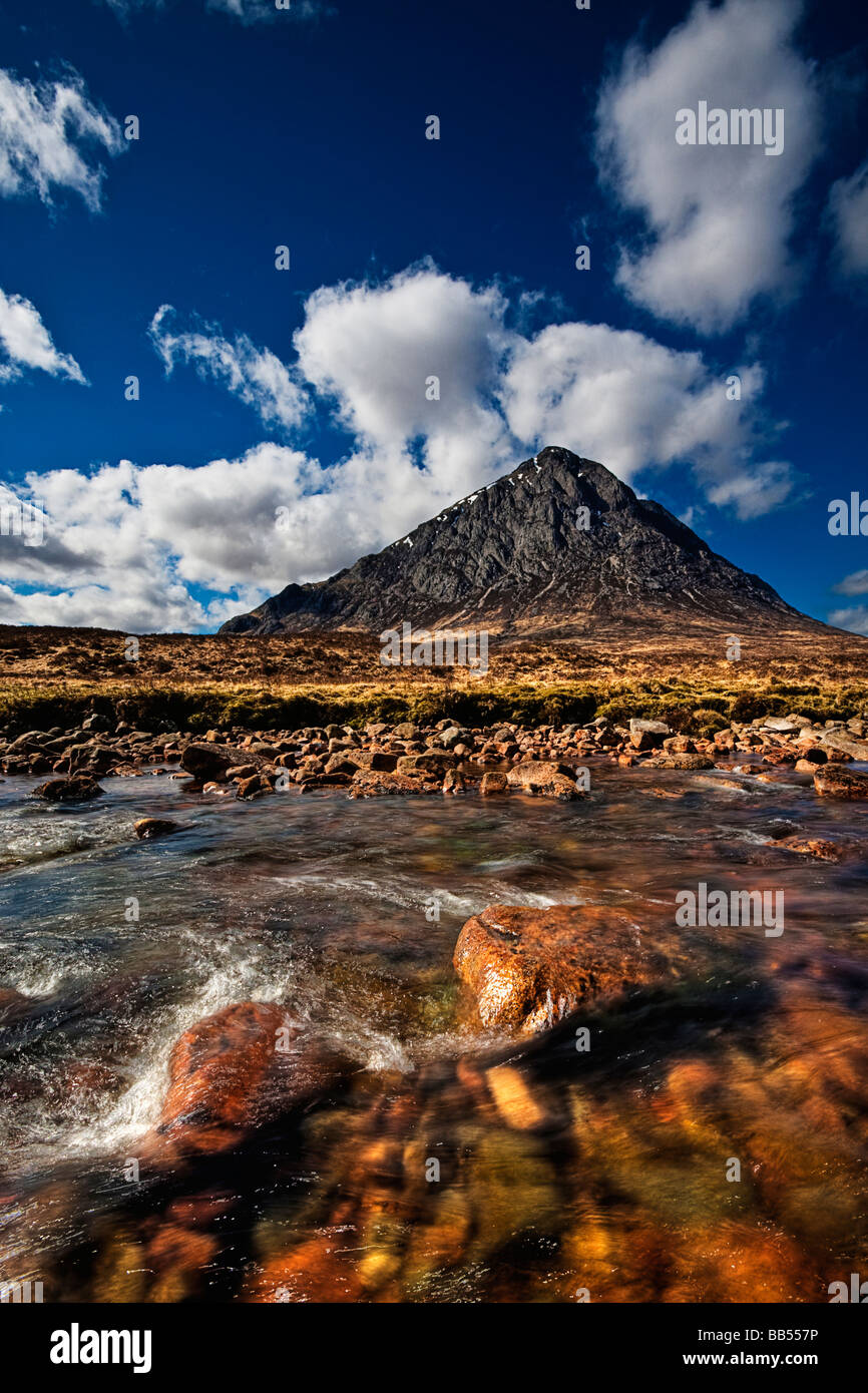 Stob Dearg, one of the four peaks of Buachaille Etive Mor, is viewed ...
