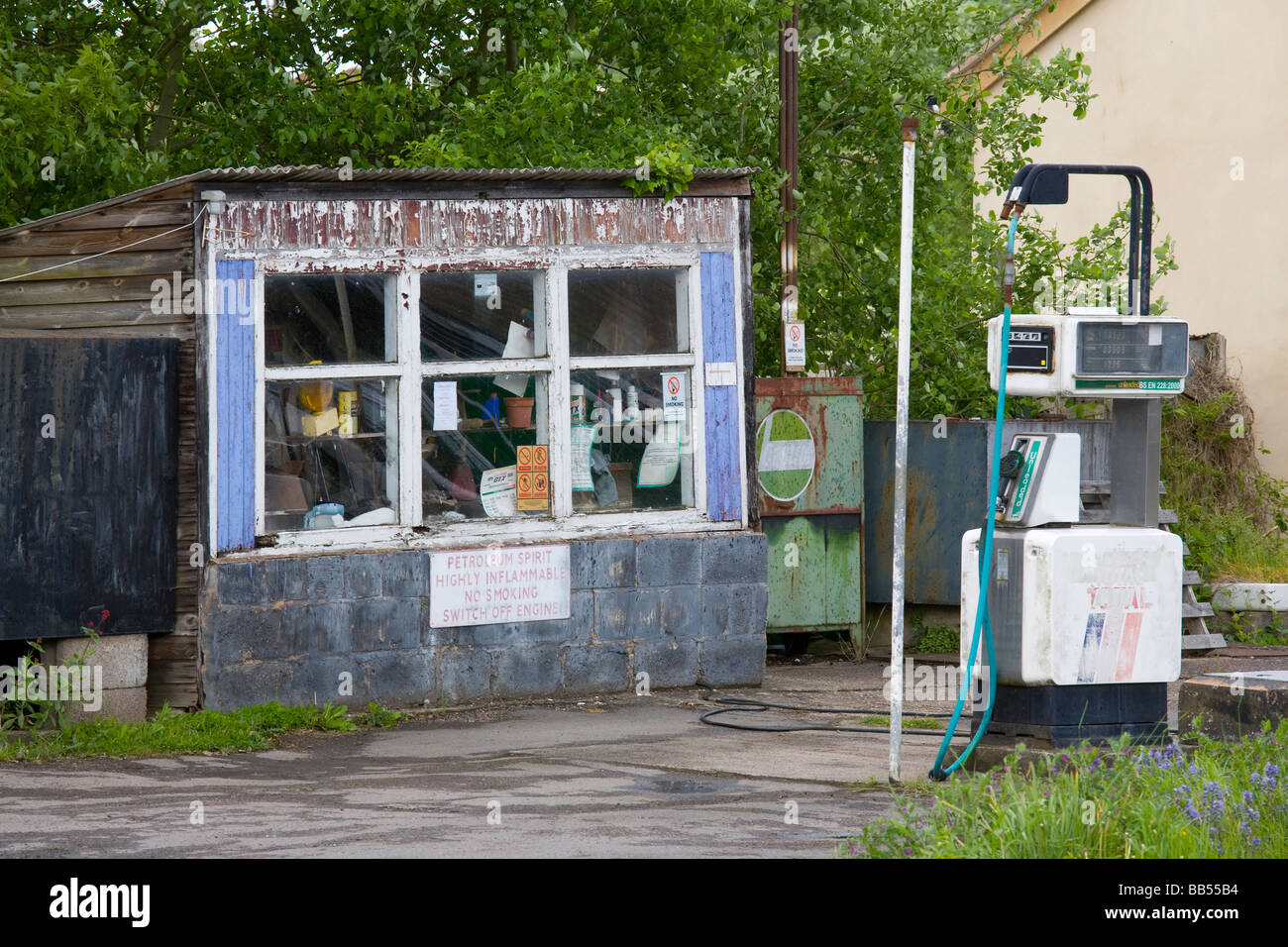 Rural petrol station (filling station) (gas station) in a small English ...