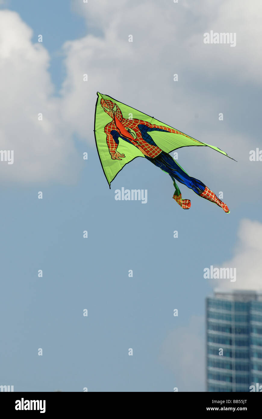 Flying spider man in Moscow sky Stock Photo - Alamy