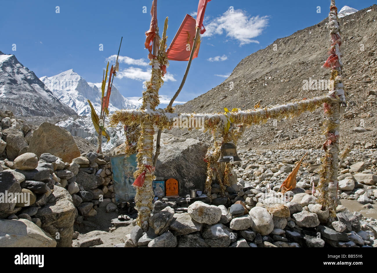 Shiva temple near Gaumukh Glacier.The source of the Ganges river ...