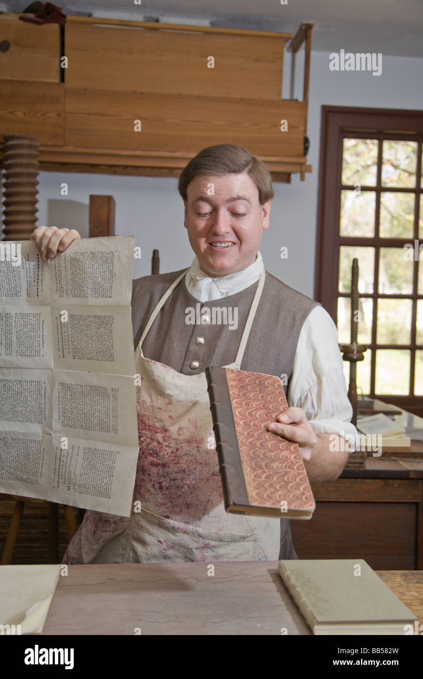 A period actor explains the printing process in Colonial Williamsburg ...