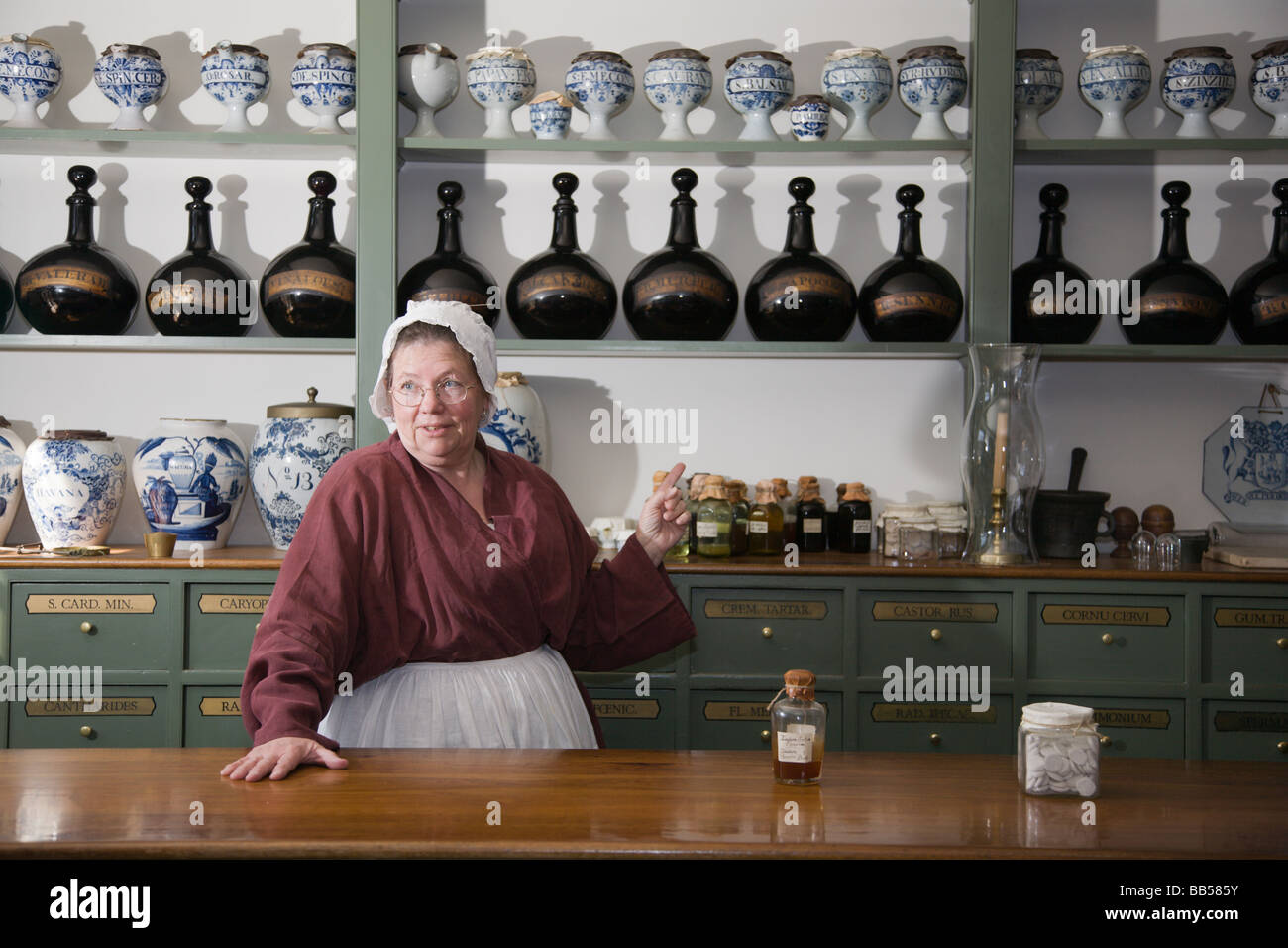 A period actor explains the functions of the apothecary at the Pasteur ...