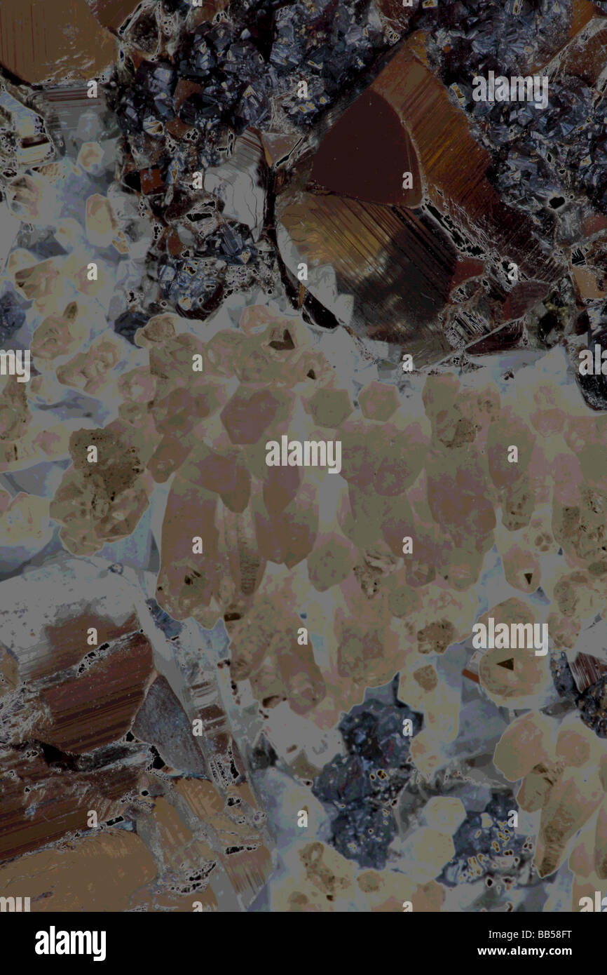 Sphalerite (dark color) Pyrite (golden color) and Quartz (white color ...