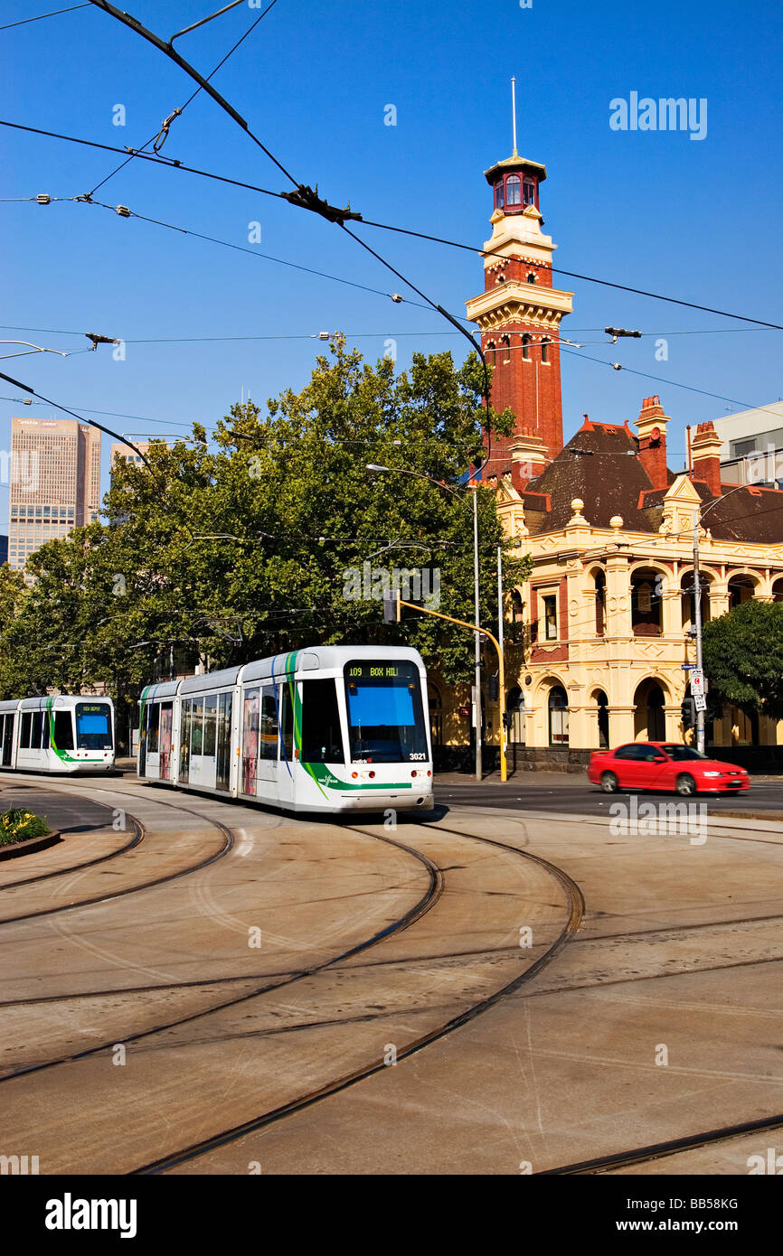 Melbourne Australia / Melbourne trams traveling along a city street in ...