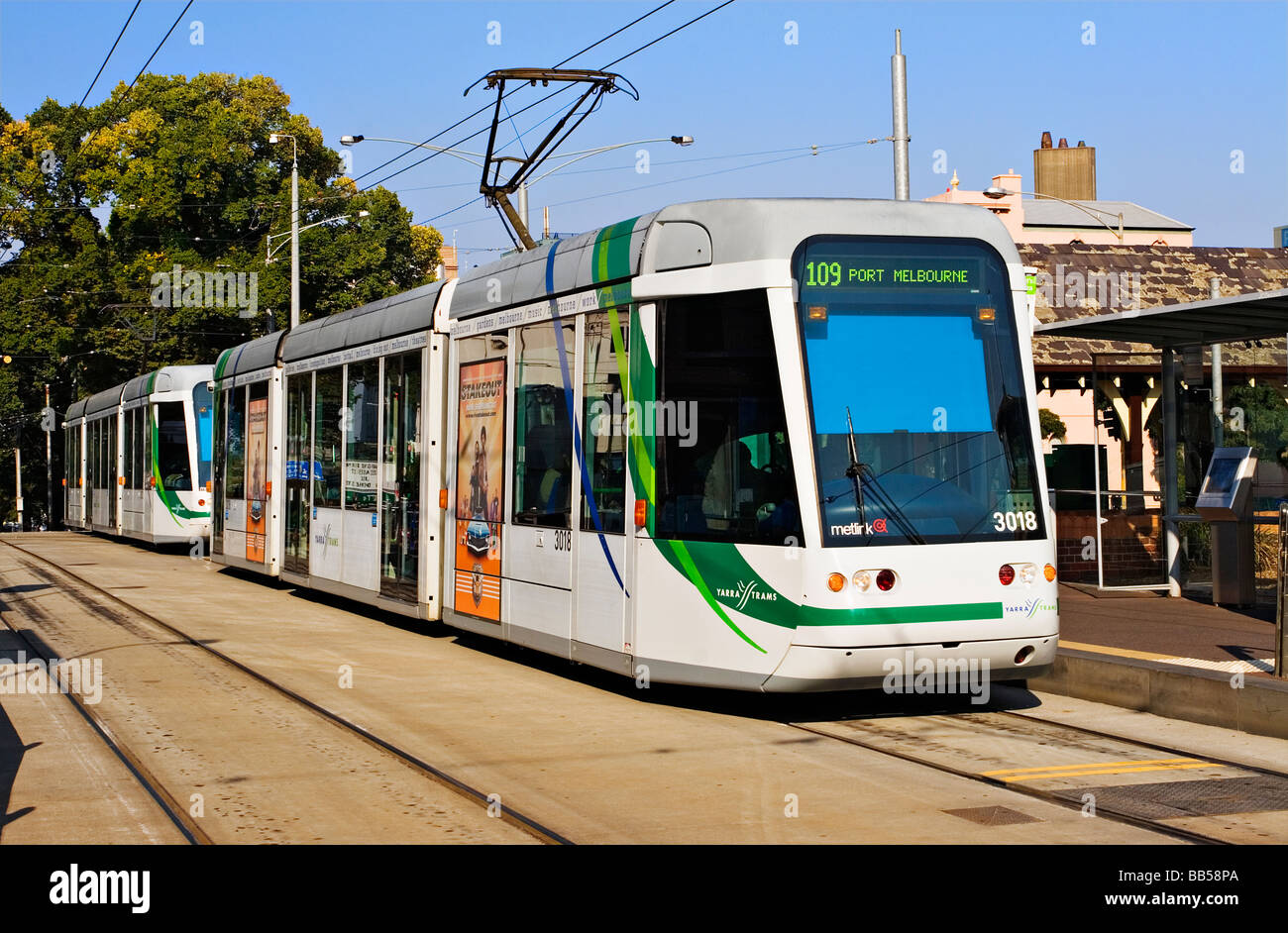 Melbourne Australia / Melbourne trams stationary at a tram stop in ...