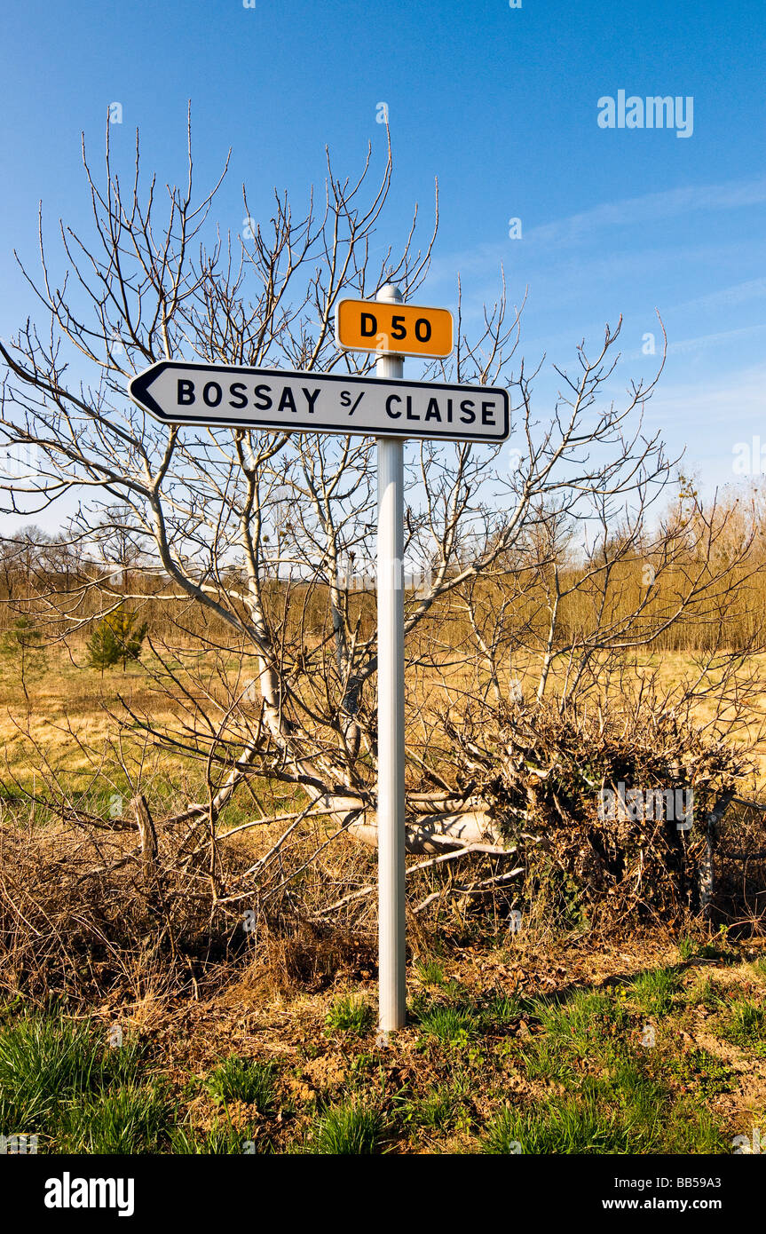 Modern road sign and poor hedge boundary - Indre-et-Loire, France Stock ...