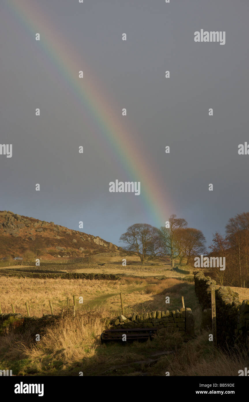 Rainbow over Curbar Gap, Peak District, Derbyshire Stock Photo - Alamy