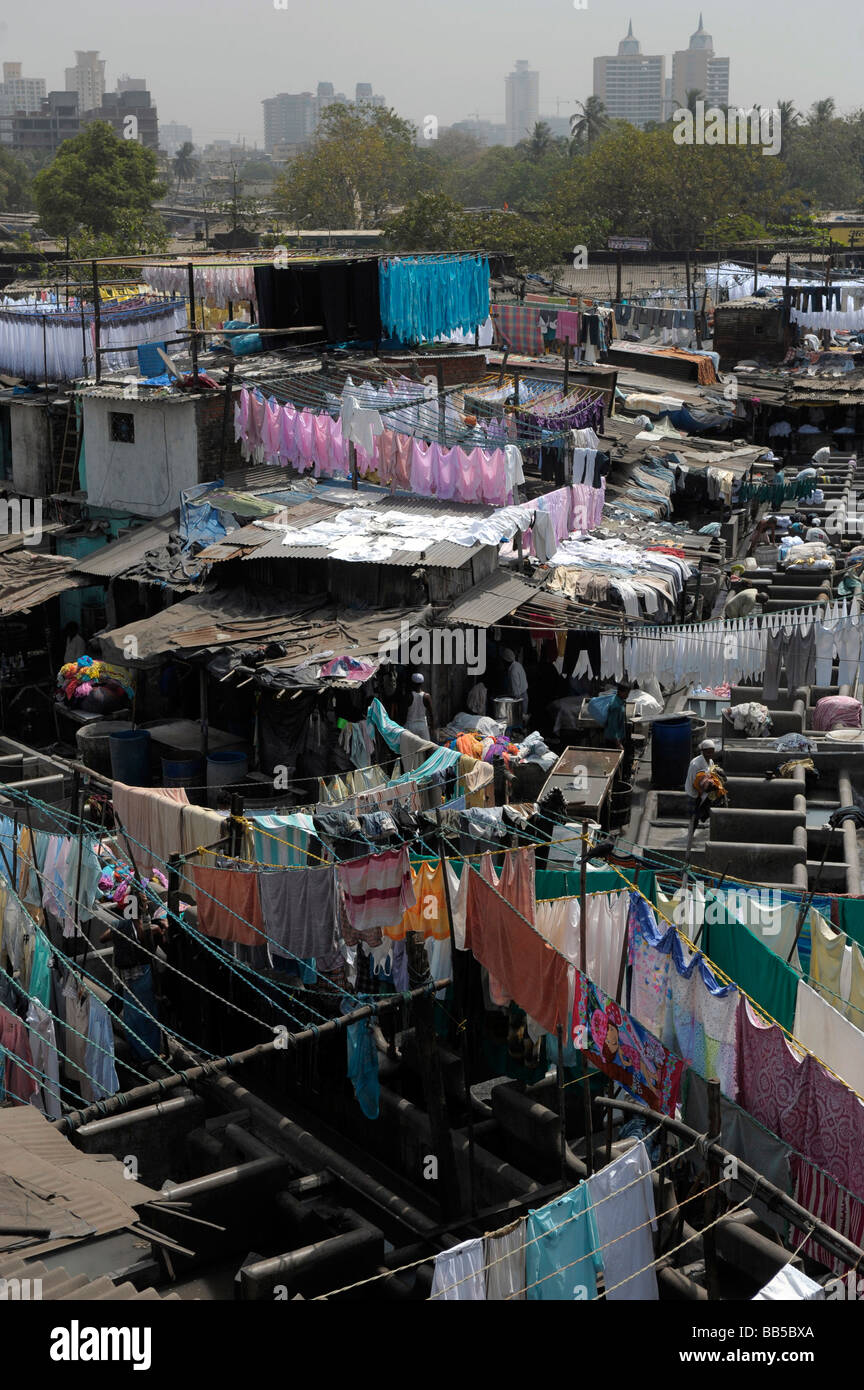 View of Dhobi Ghats with Mumbai skyline in the background Stock Photo ...