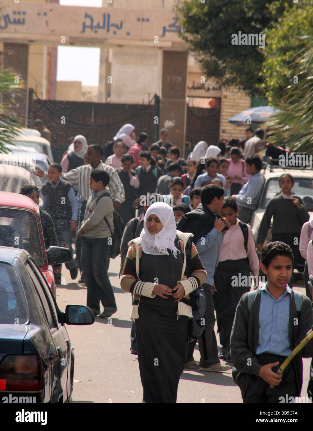 Arab children leaving walking home from school, alexandria, egypt Stock ...