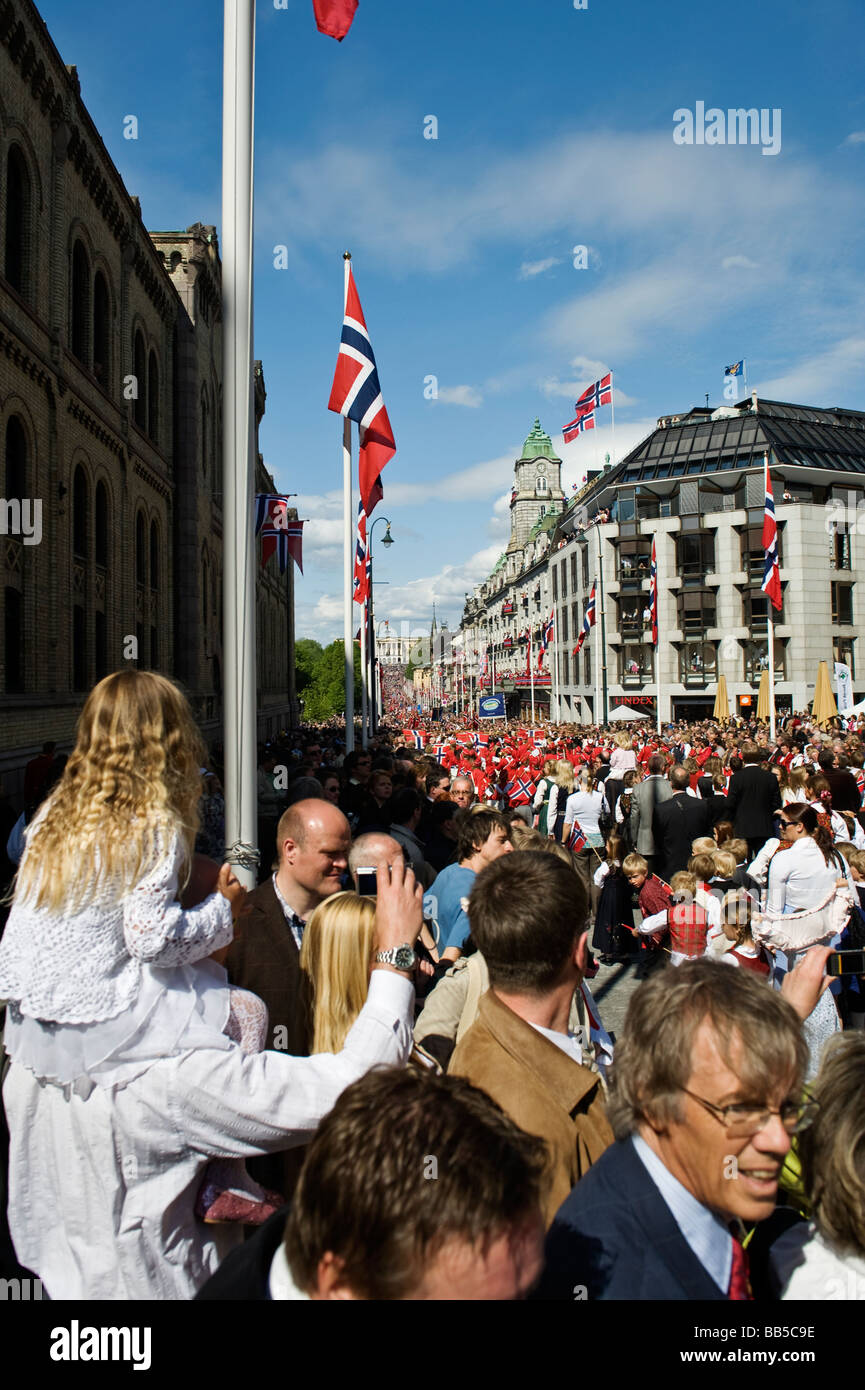 National day celebration in Oslo, Norway. People watching the parade ...