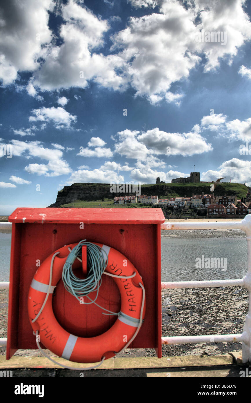 Whitby harbour church, lobster pots, life saving ring, rnli, rooftops ...