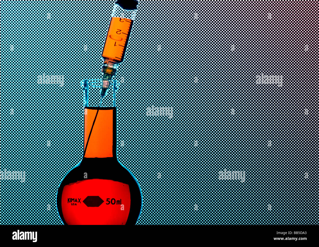 hypodermic needle and beaker computer generated background Stock Photo ...