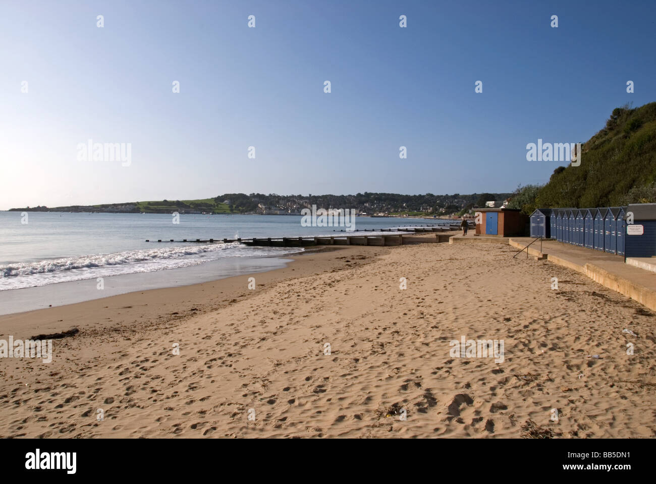 Swanage Beach with town in background Stock Photo - Alamy