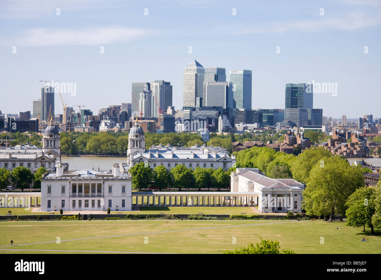 Greenwich Palace and Canary Wharf London England Stock Photo - Alamy