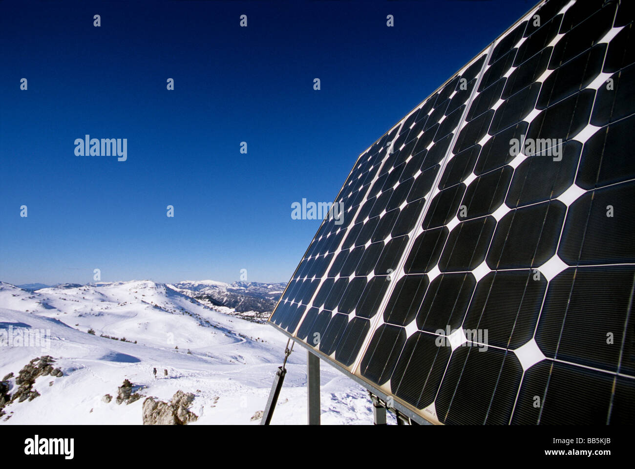 Solar panel in the summit of the Cheiron mountain in southern French ...