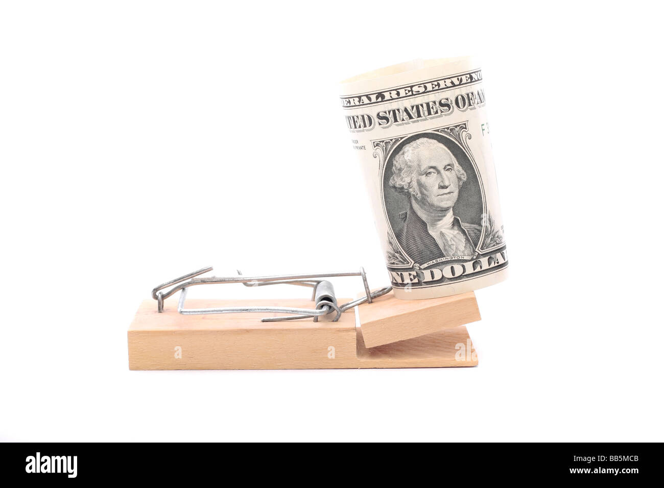 American dollar bill on mouse trap isolated over white background Stock ...