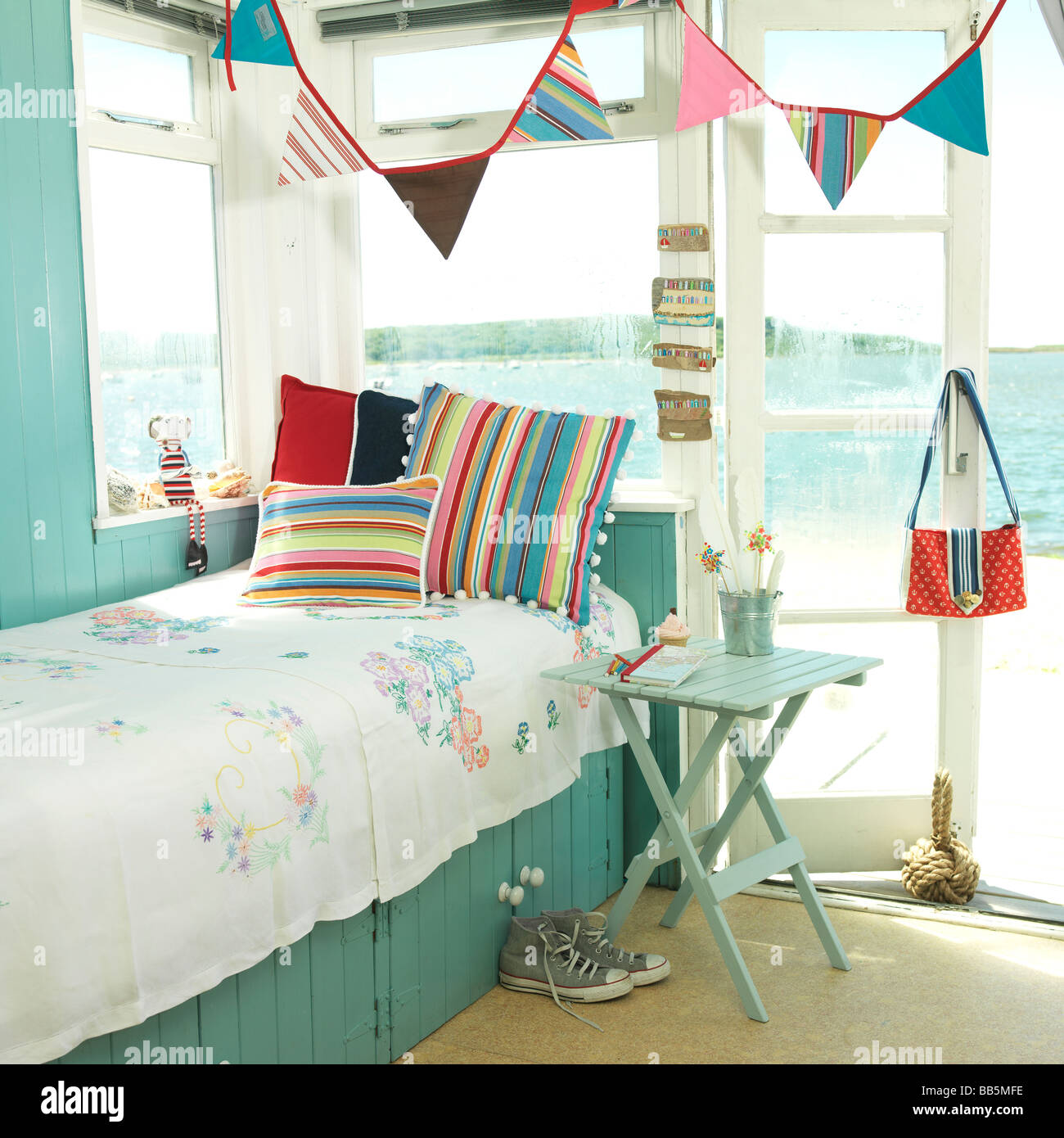 Beautiful holiday beach hut in the Summer Stock Photo - Alamy