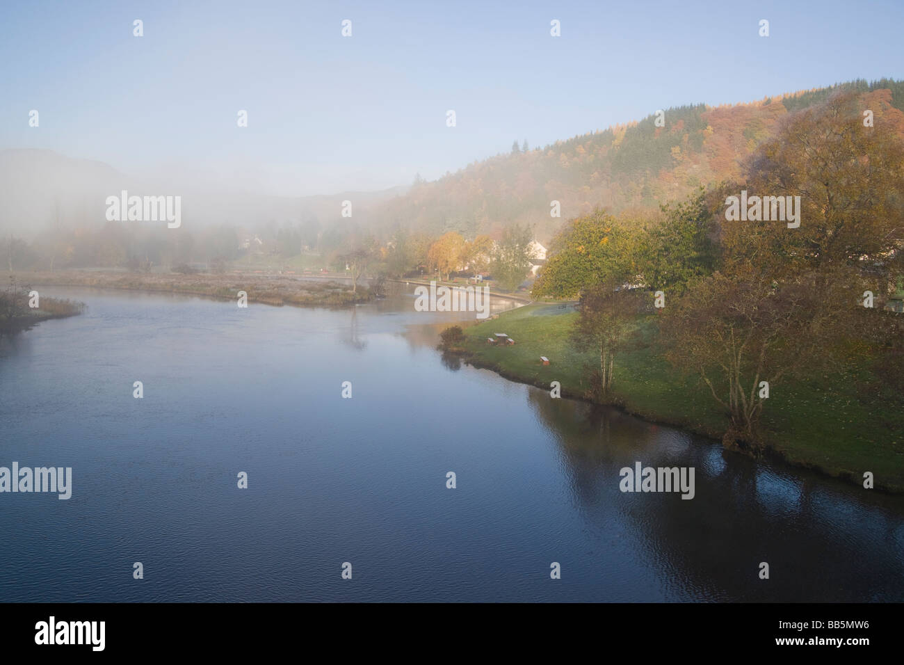 Autumn colours in the Trossachs Callander mist Perthshire Scotland ...