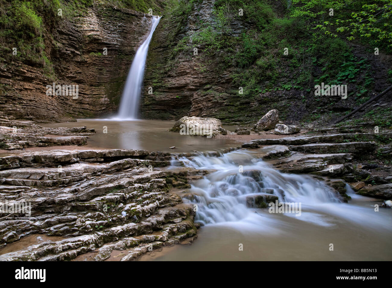 small cascade of waterfalls on a mountain river Stock Photo - Alamy