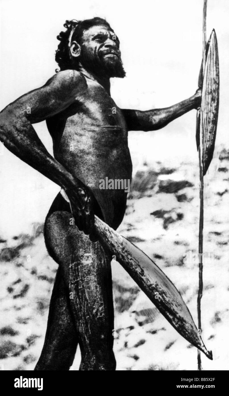 Aboriginal man with boomerang Black and White Stock Photos & Images - Alamy