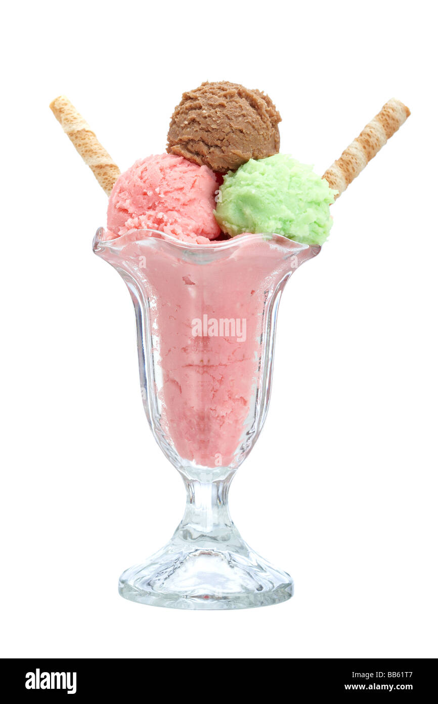Delicious multi flavor ice cream glass isolated on white background ...