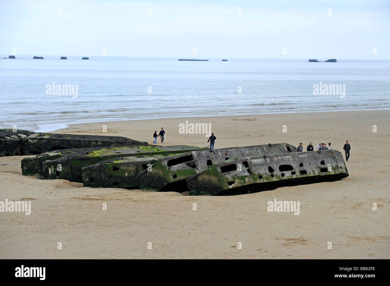 D Day Artificial port at Arromanches Mulberry harbour Landing beach ...