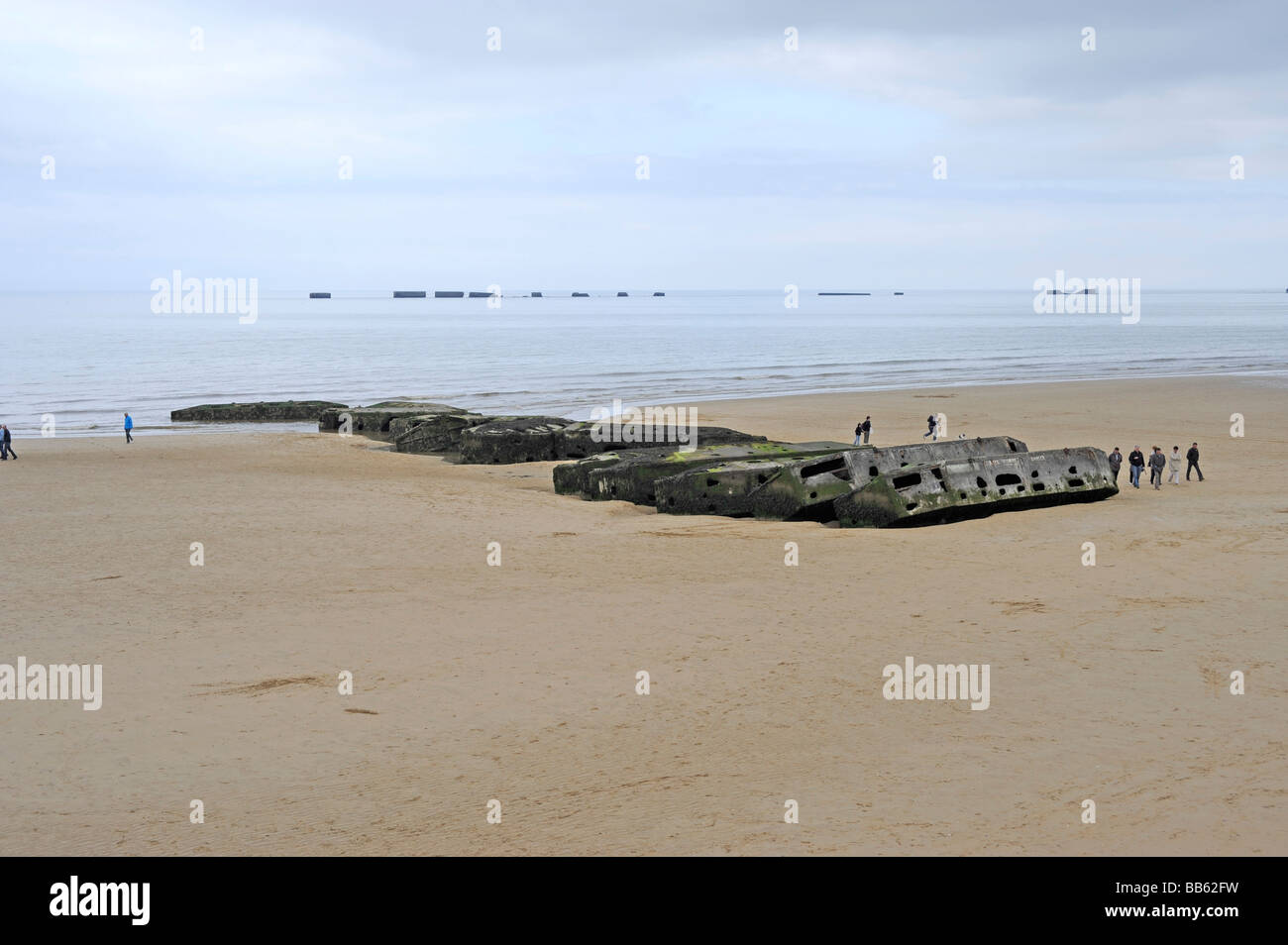 D Day Artificial port at Arromanches Mulberry harbour Landing beach ...