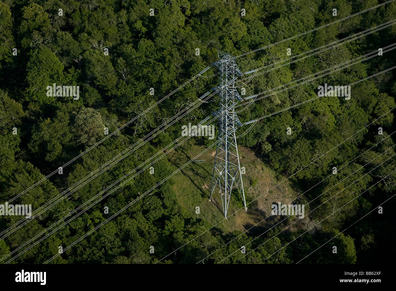 aerial view above electrical power tranmission lines over Sonoma county ...