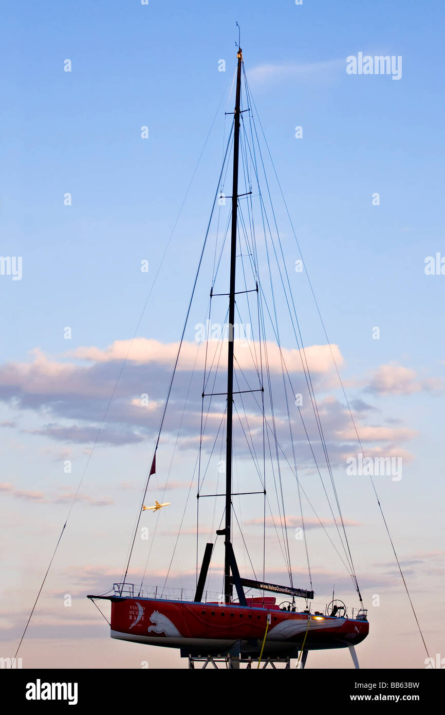 Volvo Ocean Race 2008-2009. Volvo Open 70 Racing Yacht in a cradle at ...