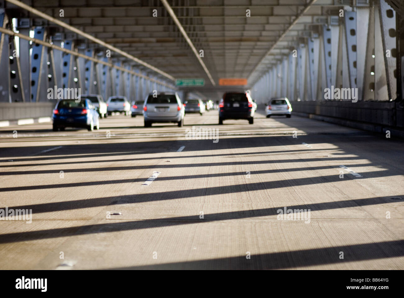 Autos travel East on the lower level of the Bay Bridge between San ...