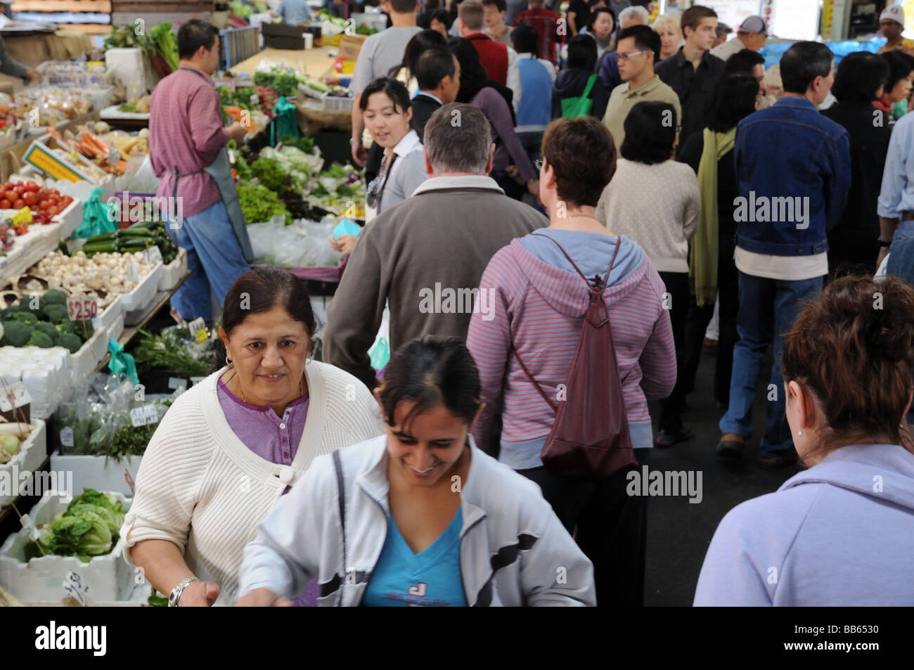 Multiracial crowd inside Queen Victoria Market Melbourne Stock Photo ...