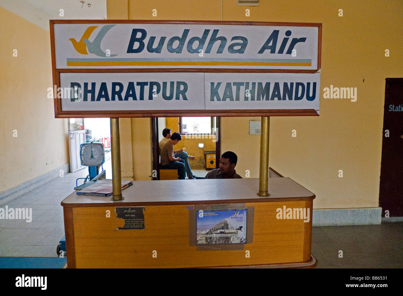 Buddha Airline desk in Bharatpur Airport. Nepal. View horizontal Buddha ...