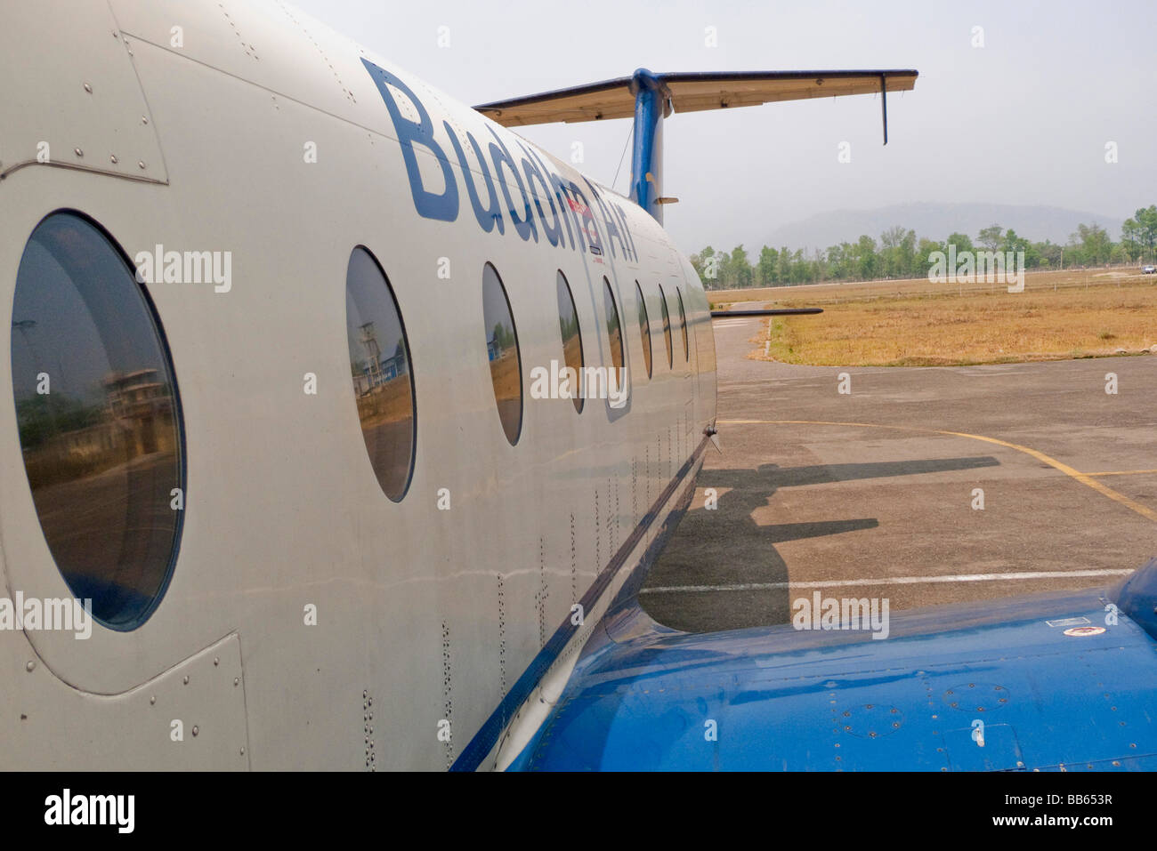 Buddha Airline outside aircraft view. Nepal. View horizontal Buddha Air ...