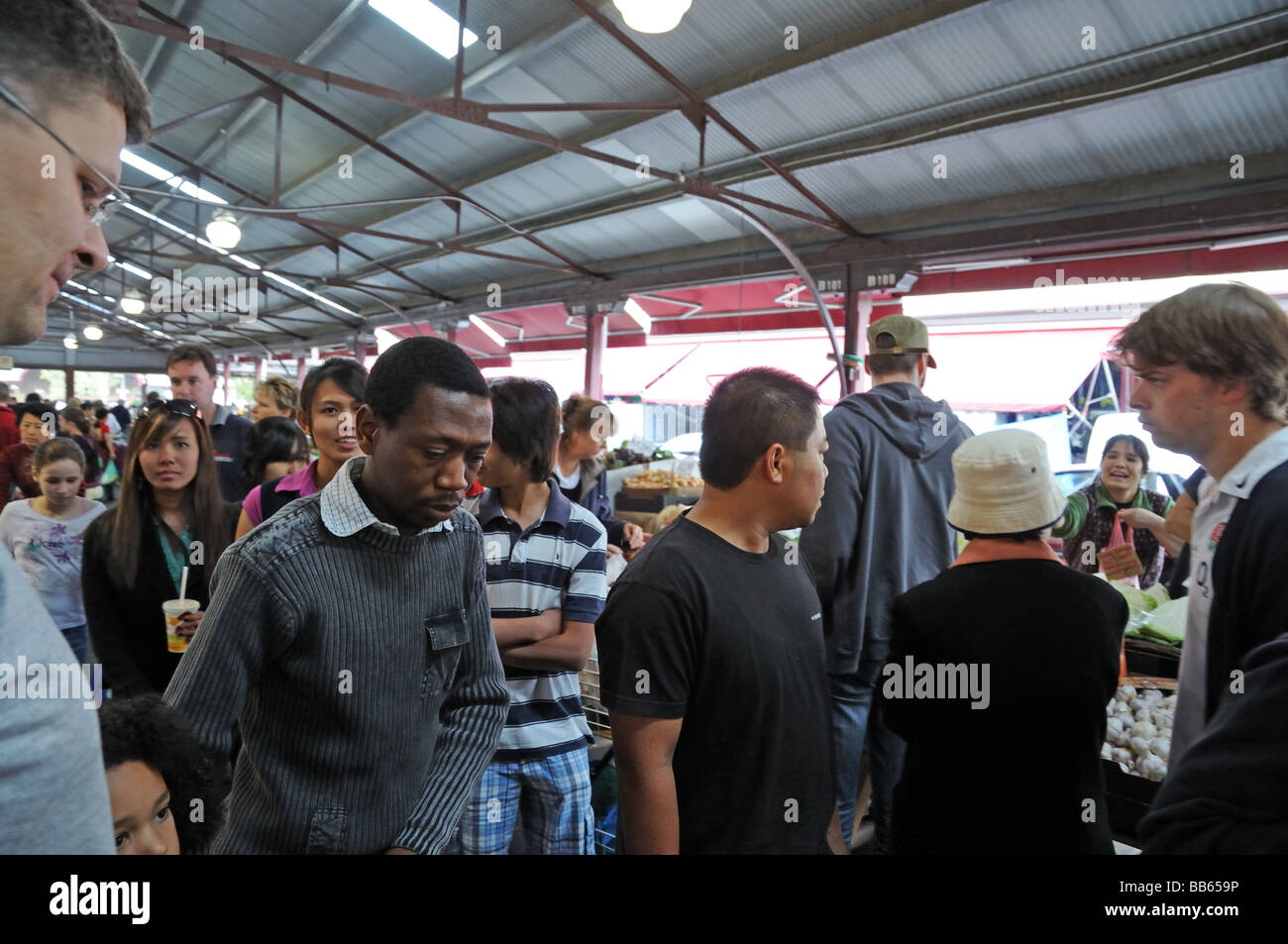 Mixed race multiracial crowd in Queen Victoria Market Melbourne ...