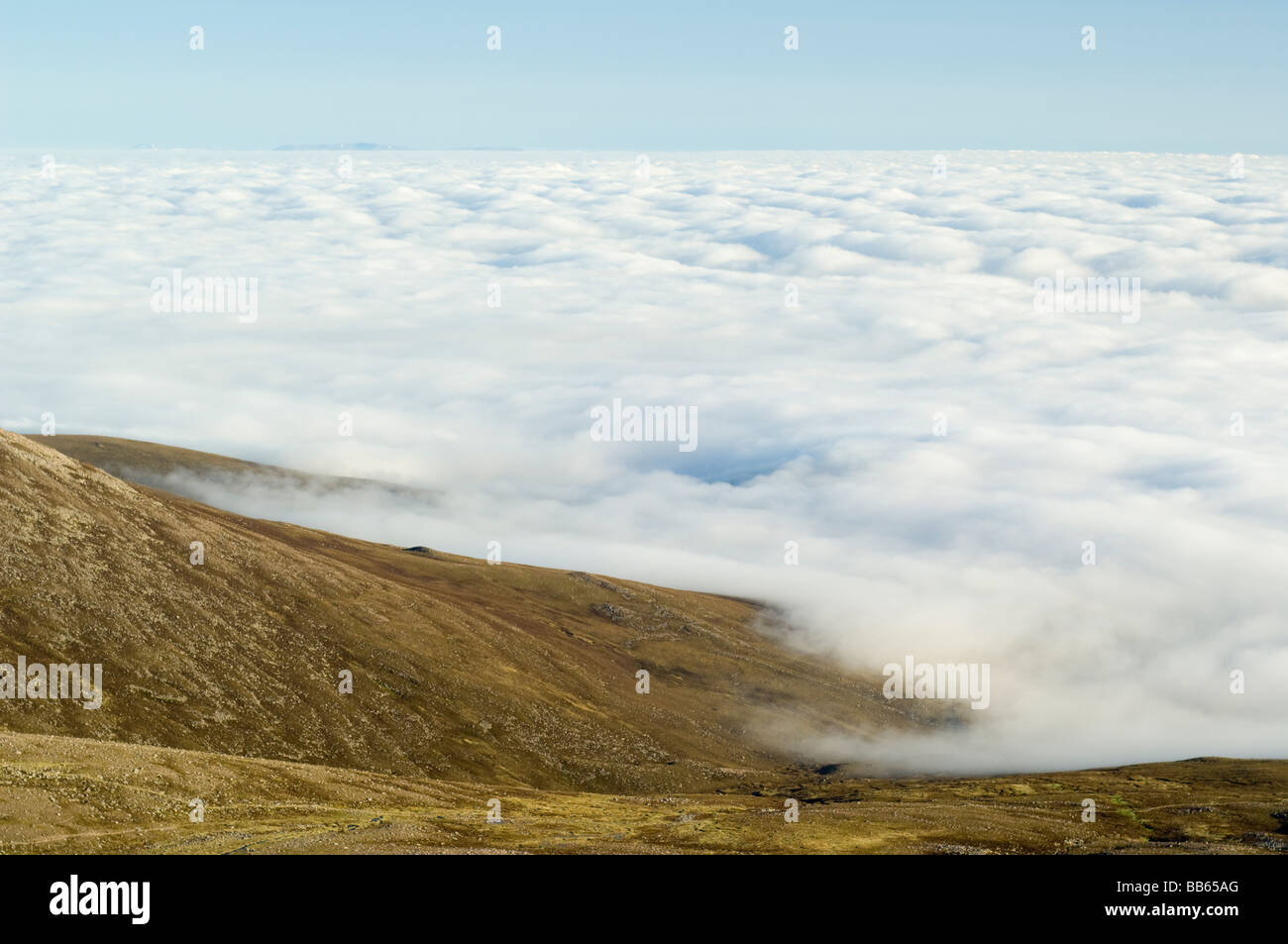 Layer of inversion fog, or low cloud, over Glen More and the Spey ...